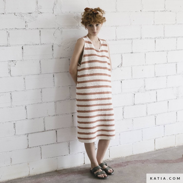 Constanza crochet striped dress Katia kit - kit | Katia.com