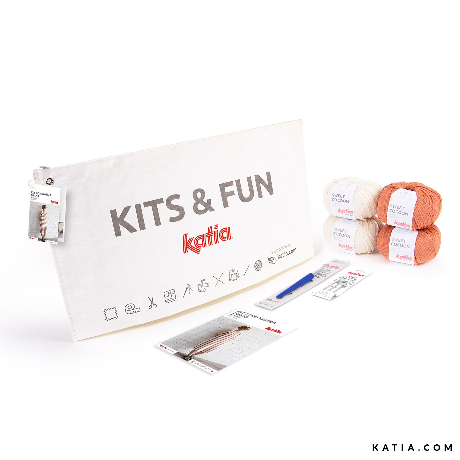 Constanza crochet striped dress Katia kit - kit | Katia.com