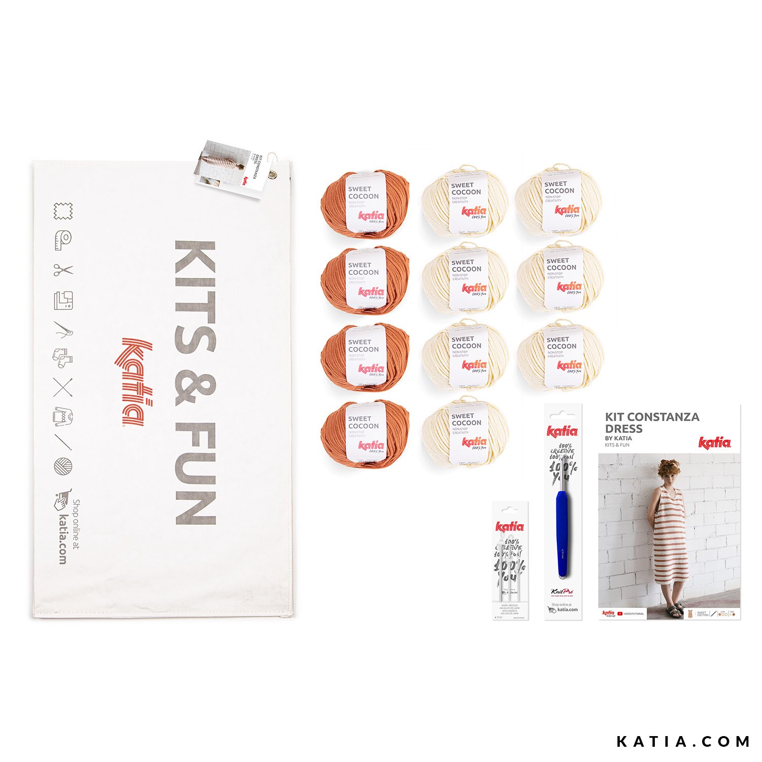 Constanza crochet striped dress Katia kit - kit | Katia.com