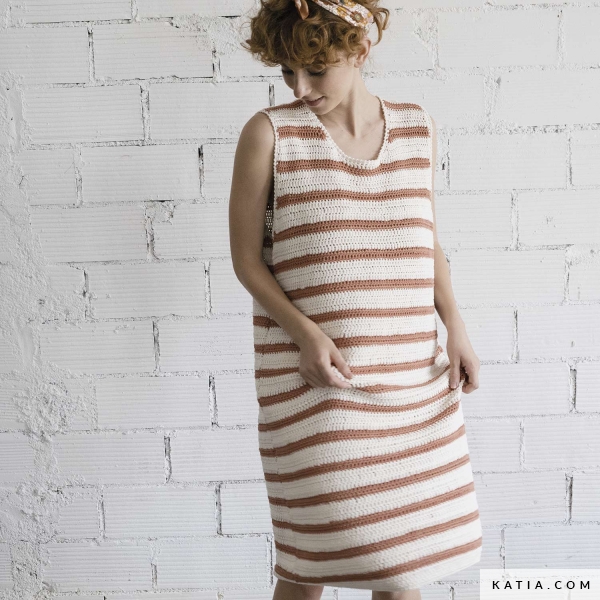 Constanza crochet striped dress Katia kit - kit | Katia.com