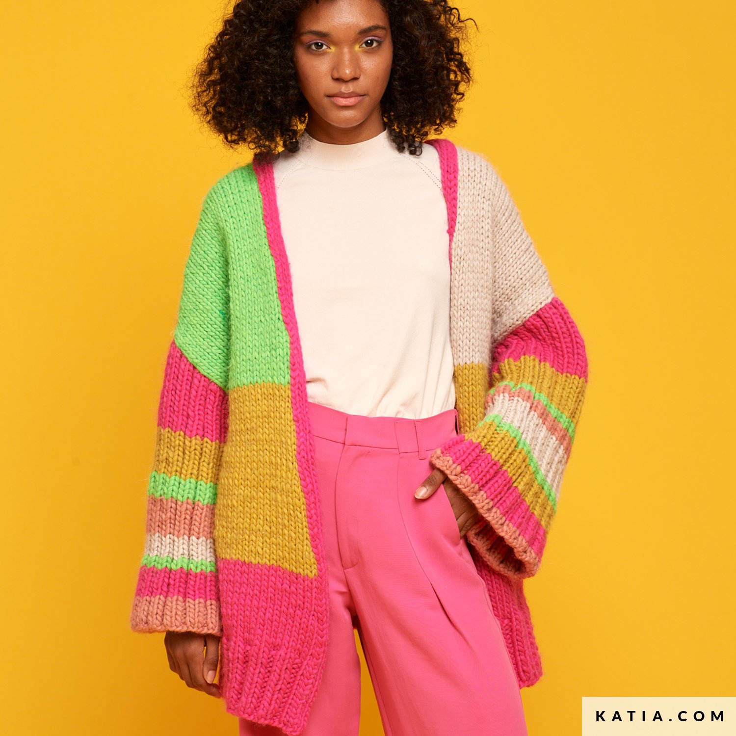 Kit Wow! Long gilet colorblock au tricot Vibe - kit | Katia.com