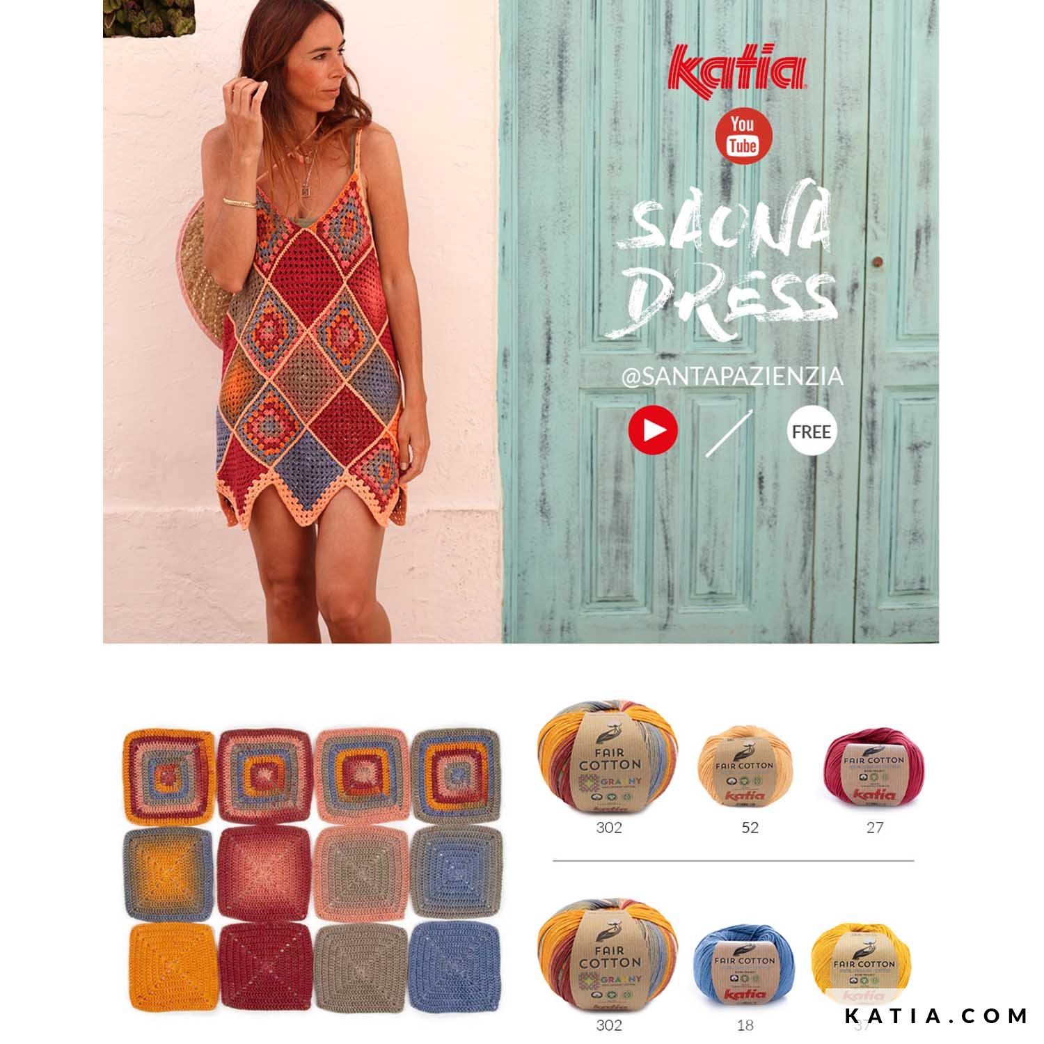 Fair Cotton Granny Pack · Saona Dress by Santa Pazienzia - kit | Katia.com
