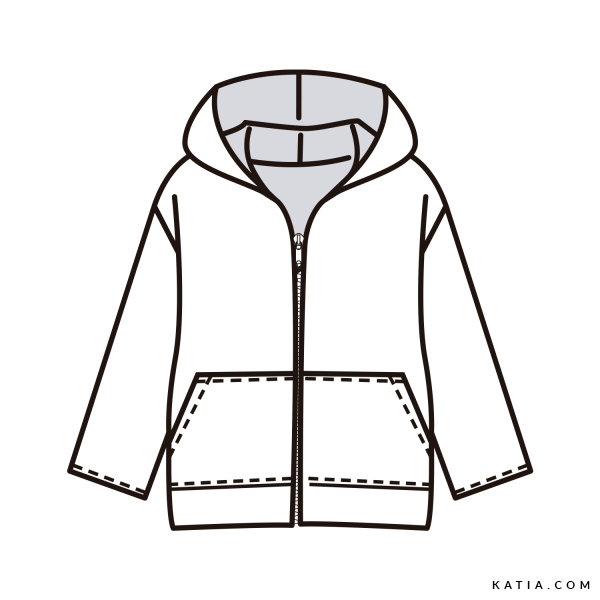 Patrón de costura en PDF chaqueta con cremallera y capucha | Katia.com