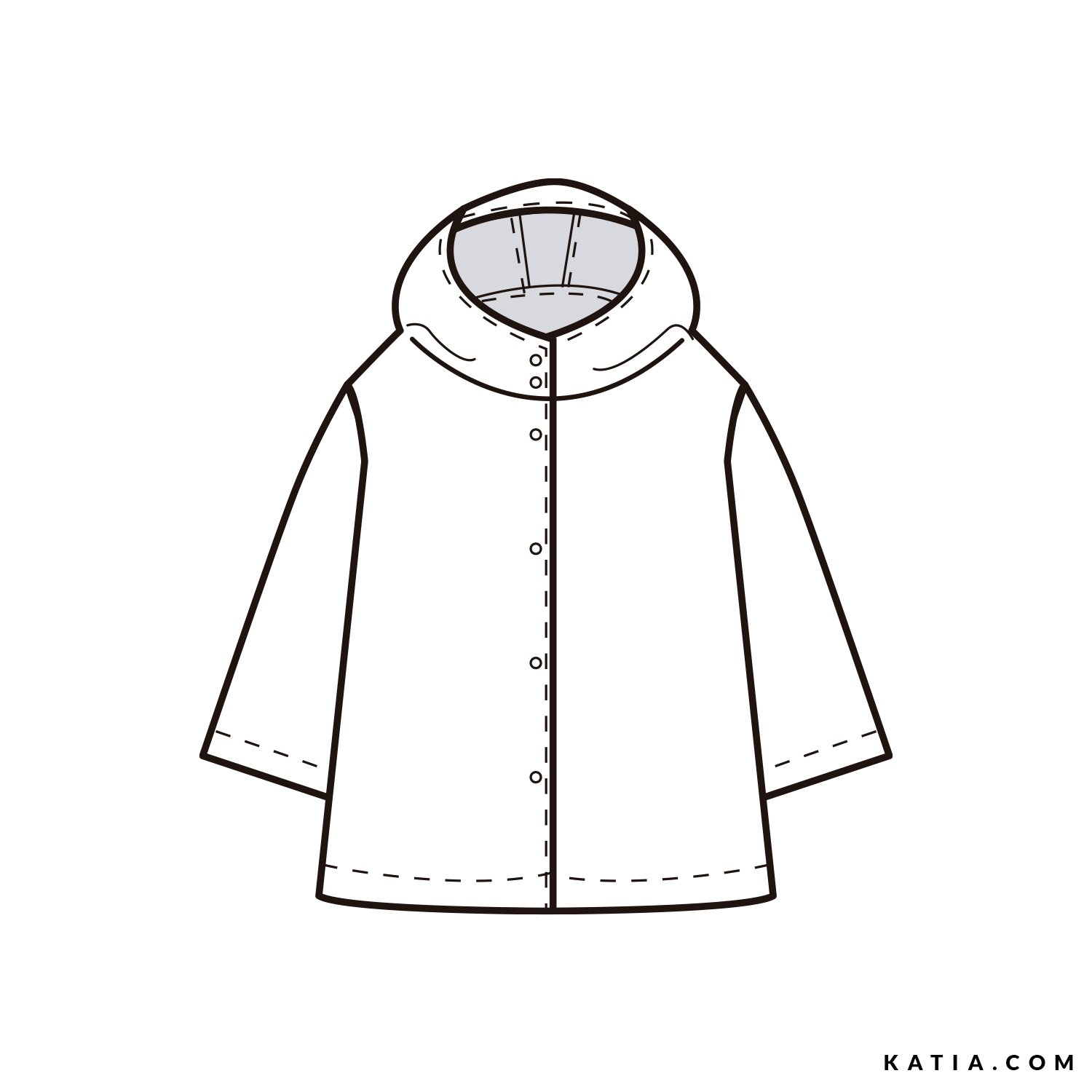 Patrón de costura en PDF chubasquero con gorro talla niños | Katia.com