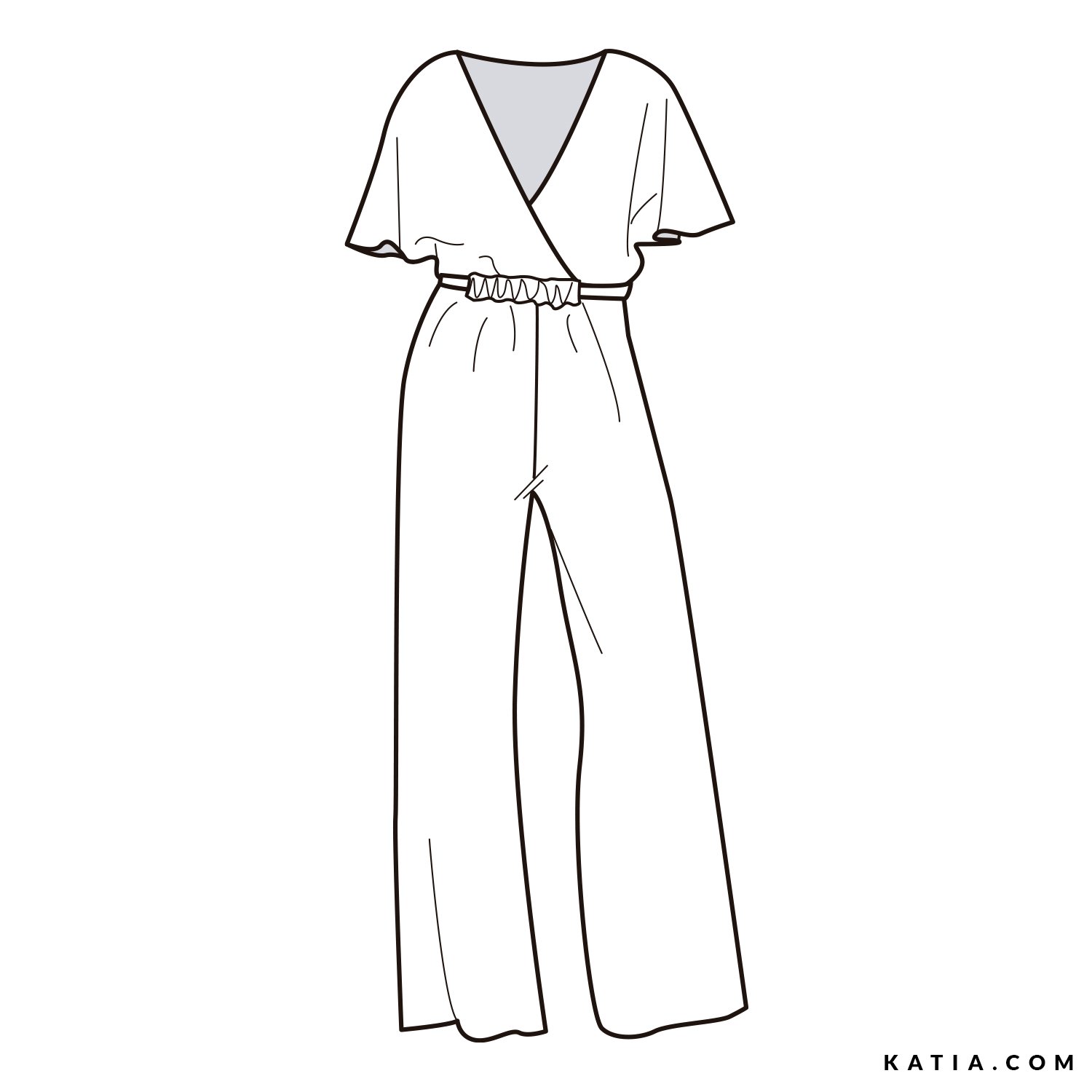 Patron de couture en PDF combinaison manches courtes femme | Katia.com