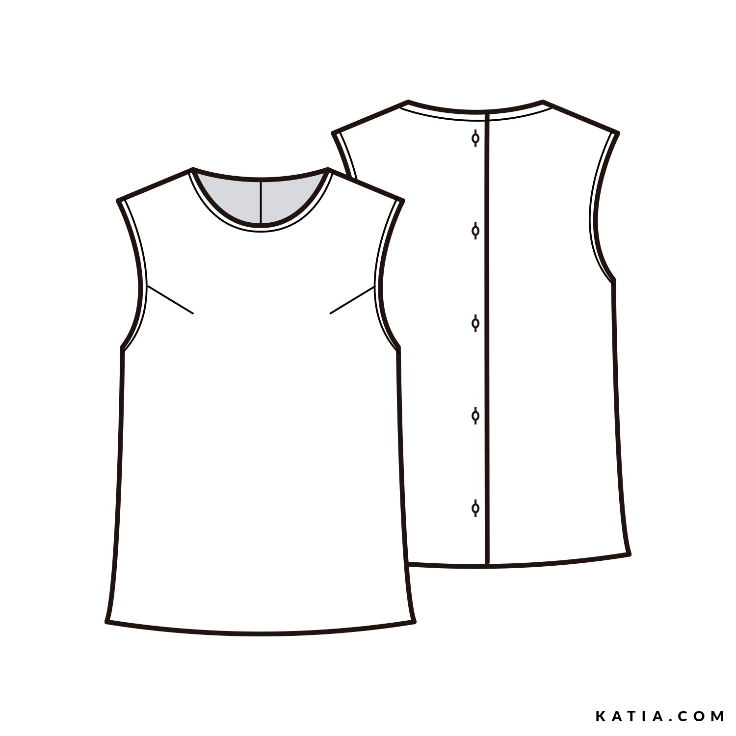 Patron de couture PDF top sans manche boutonné dans le dos | Katia.com