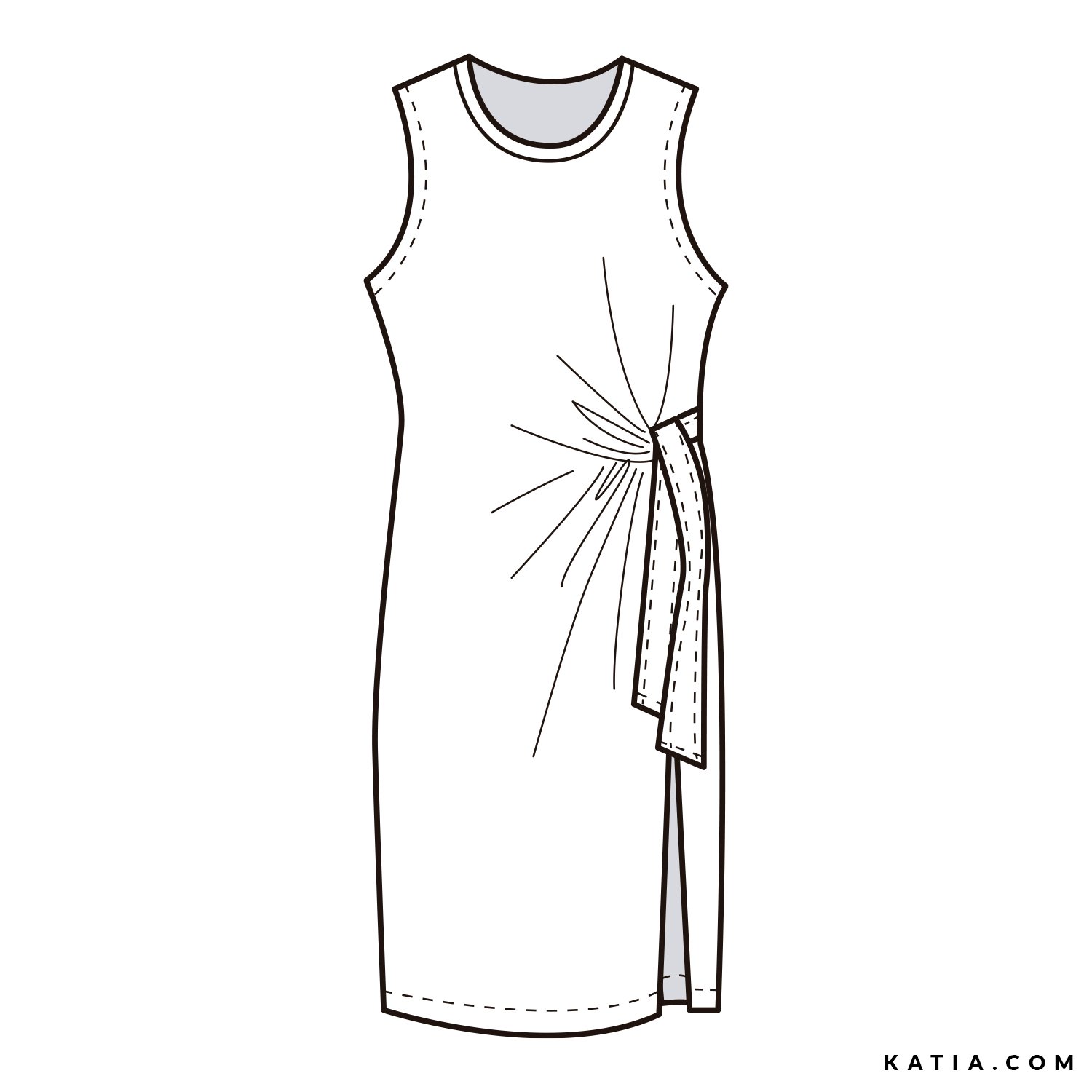Patrón PDF de costura vestido sin mangas y fruncido lateral | Katia.com