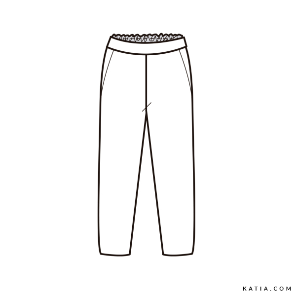 PDF naaipatroon rechte broek met elastische taille dames | Katia.com