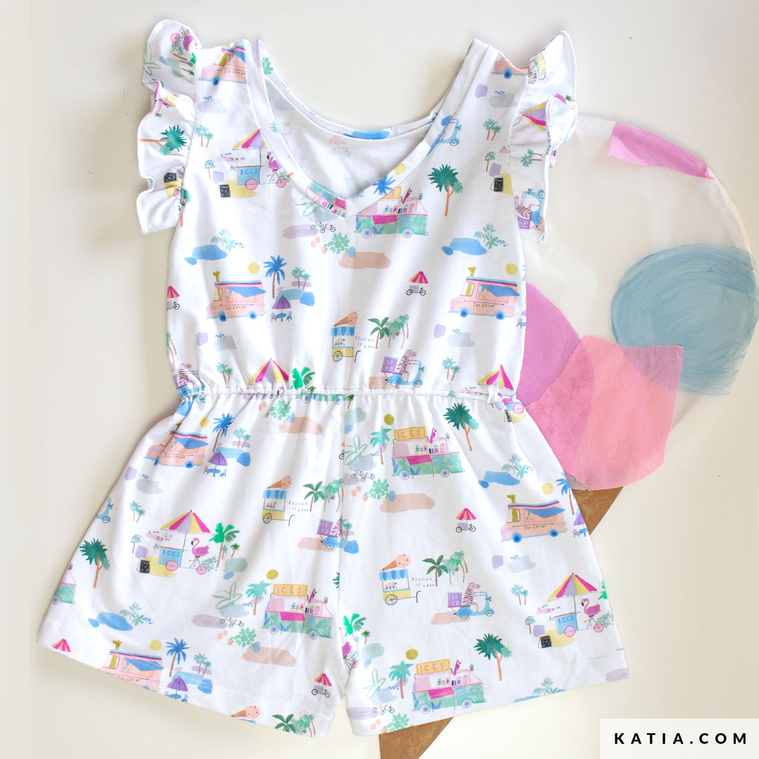 Short bodysuit with frilled sleeves sewing pattern | Katia.com