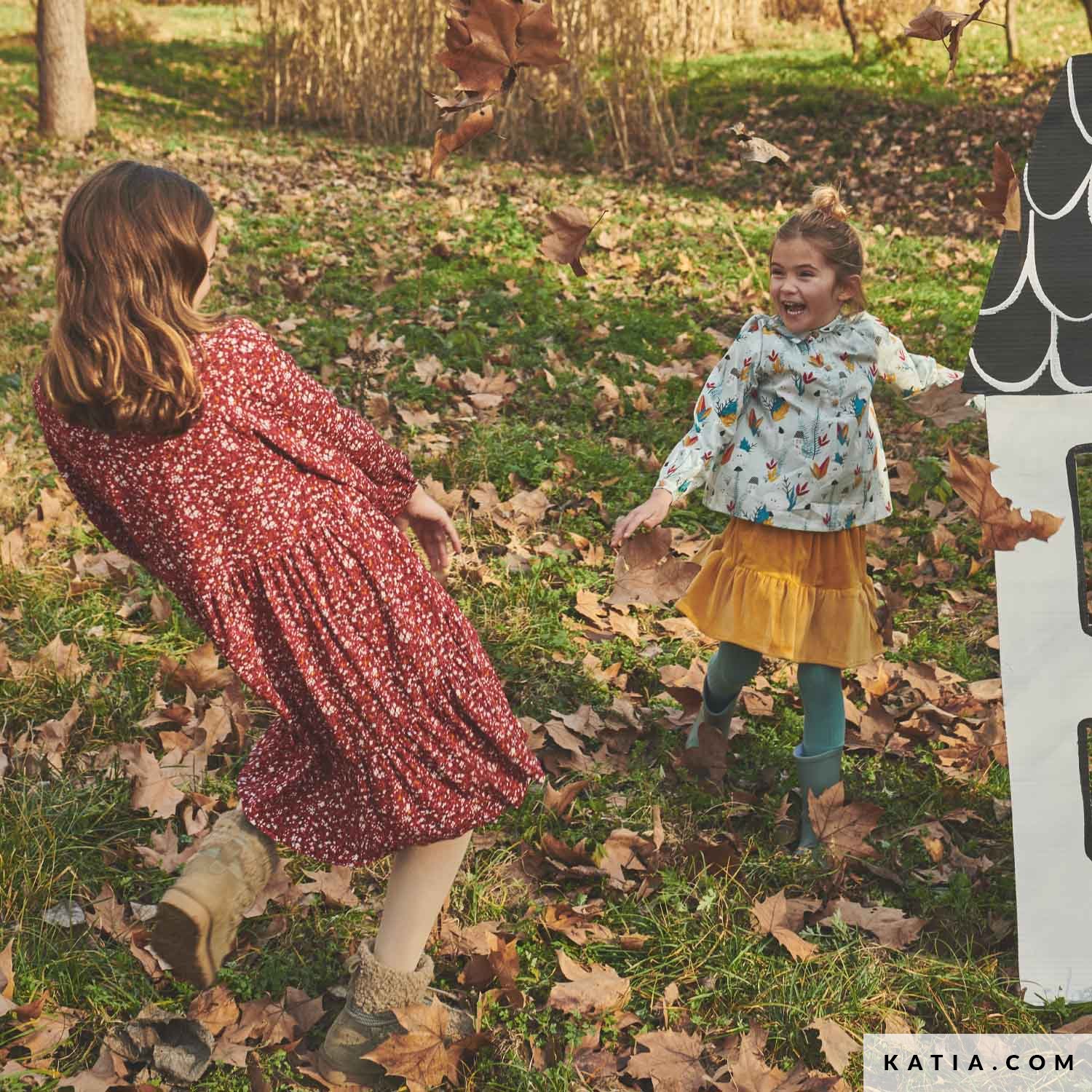 Naaipatroon jurk met lange mouwen en rok met ruches | Katia.com