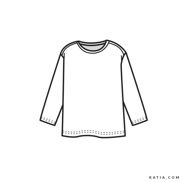 Basic long-sleeved T-shirt PDF sewing pattern | Katia.com