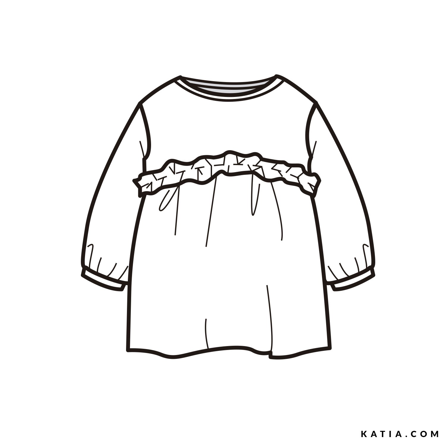 Patron de couture PDF - Robe avec un petit volant froncé | Katia.com