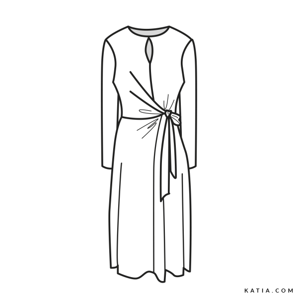 PDF sewing pattern - Draped dress with side knot | Katia.com