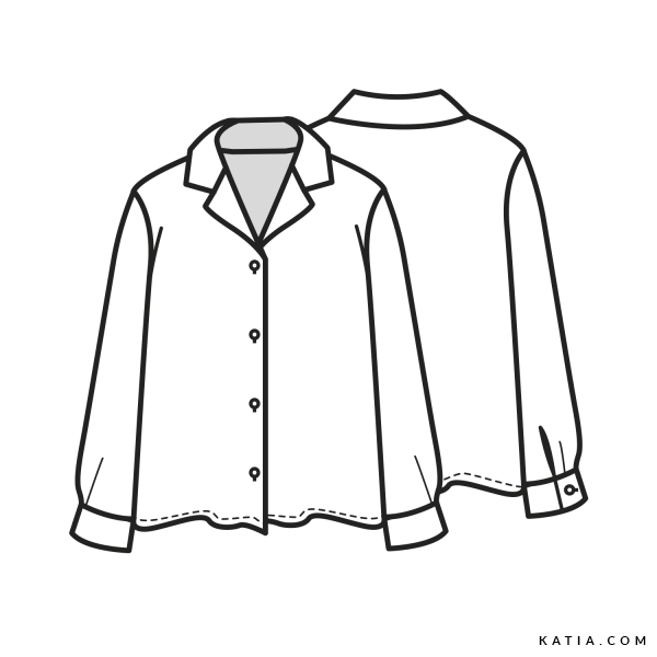 PDF sewing pattern - Shirt blouse with lapel collar | Katia.com