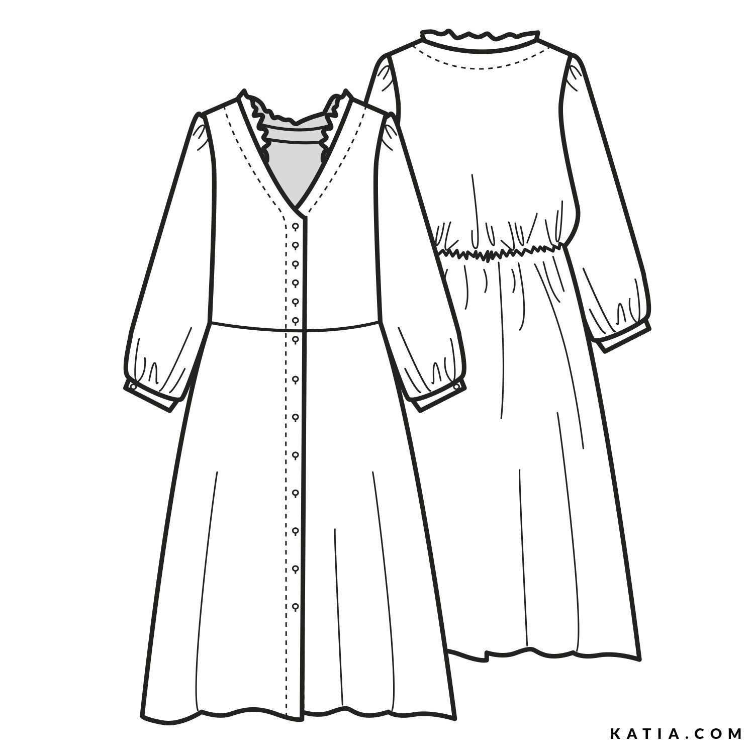 PDF sewing pattern - Shirt dress with a V-neckline | Katia.com