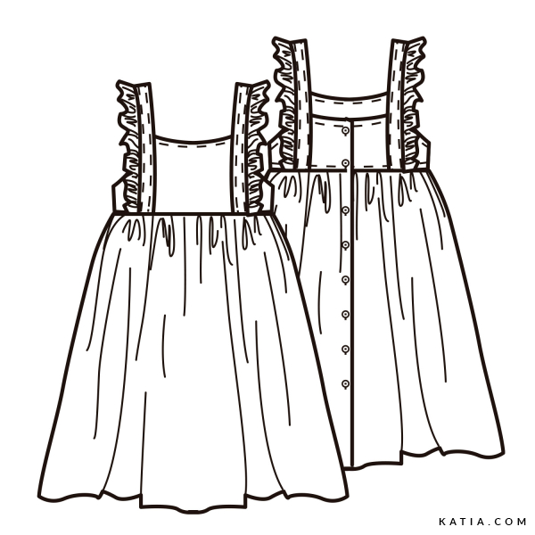 Children’s ruffled strappy dress sewing pattern Anka | Katia.com