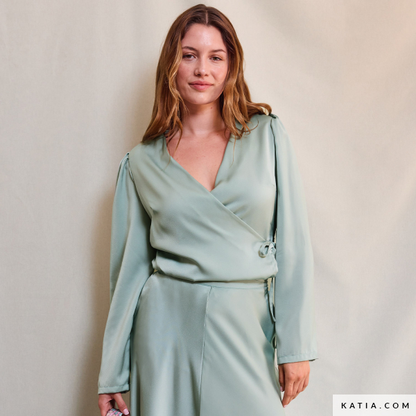 Patrón de costura blusa cruzada de mujer con cinturón | Katia.com