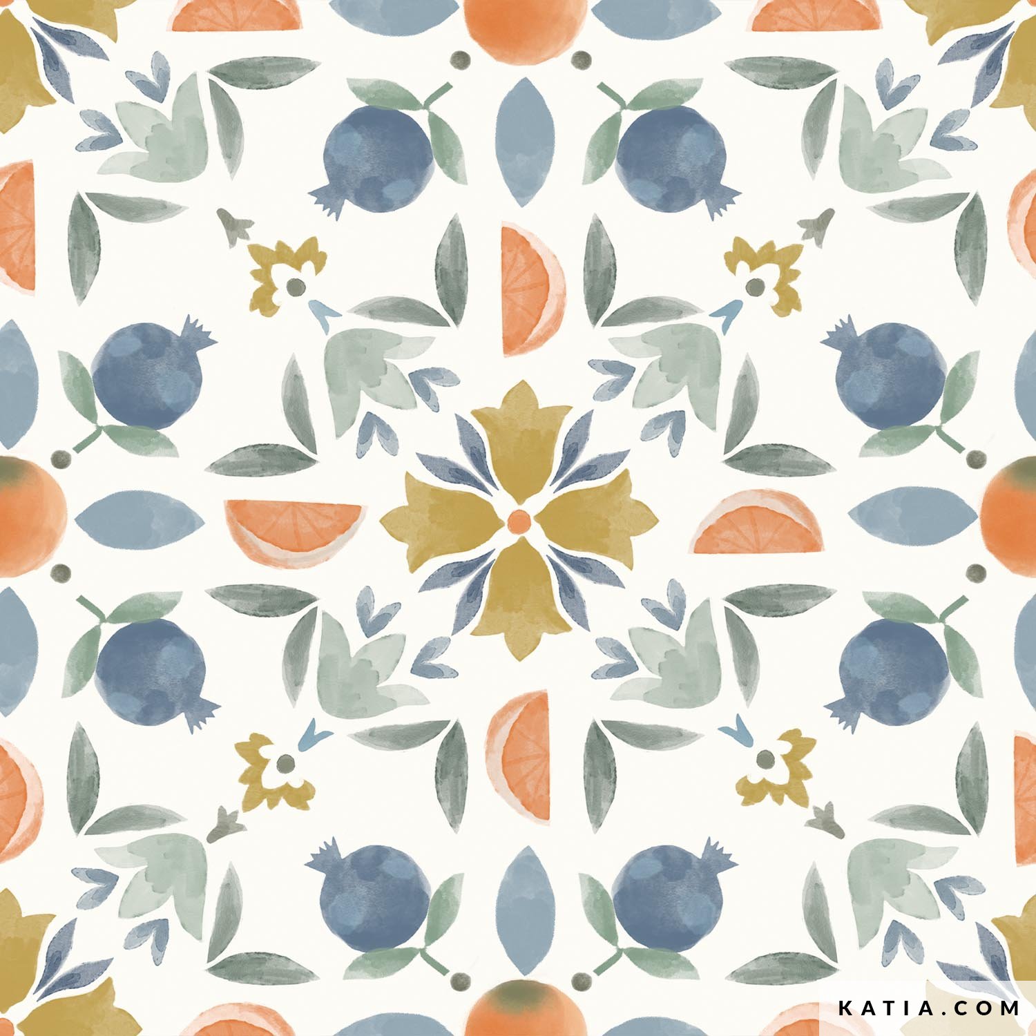 Bedrukte popeline stof Tuscan Mosaic - Lente / Zomer | Katia.com