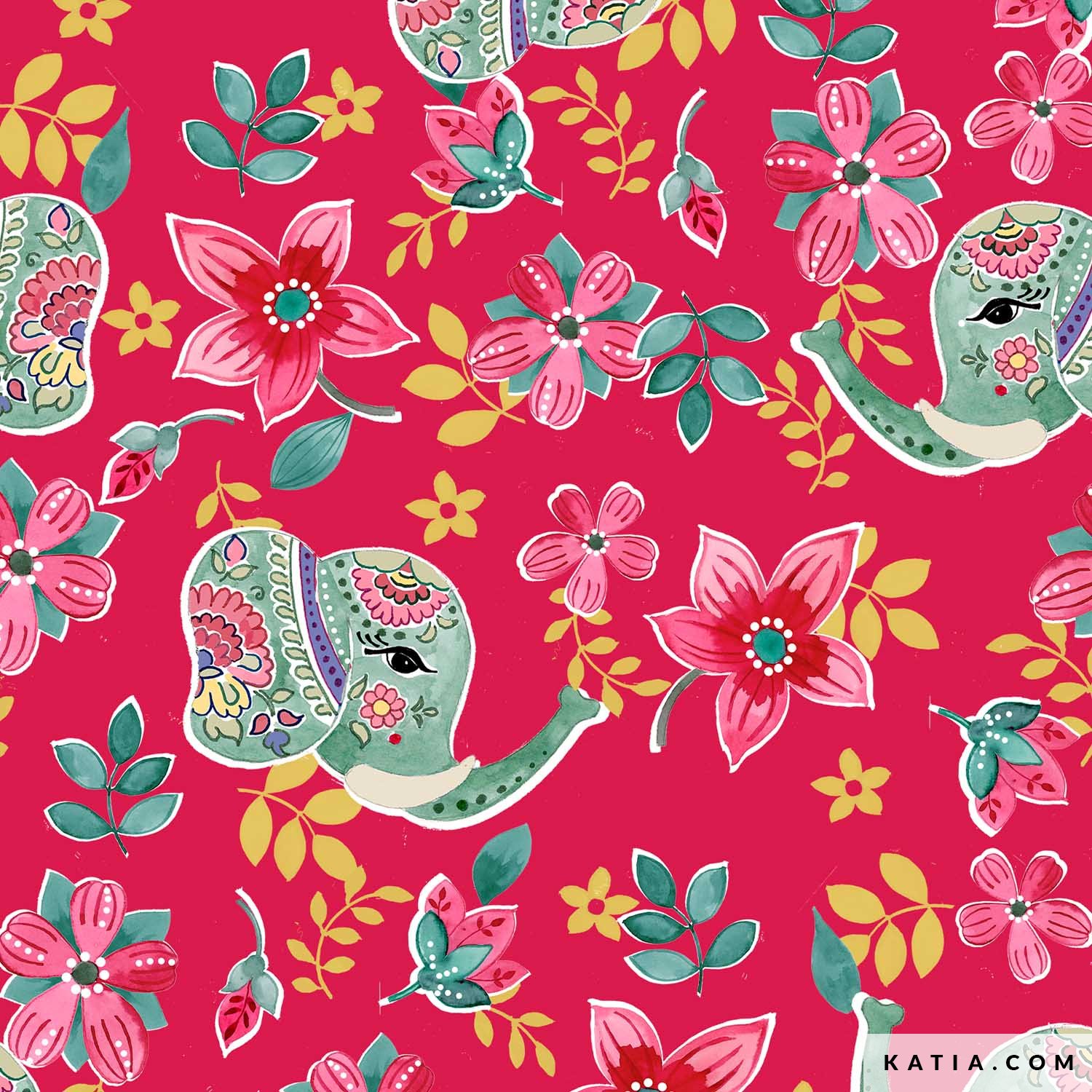 Indian Elephants Printed Poplin Fabric - Spring / Summer | Katia.com