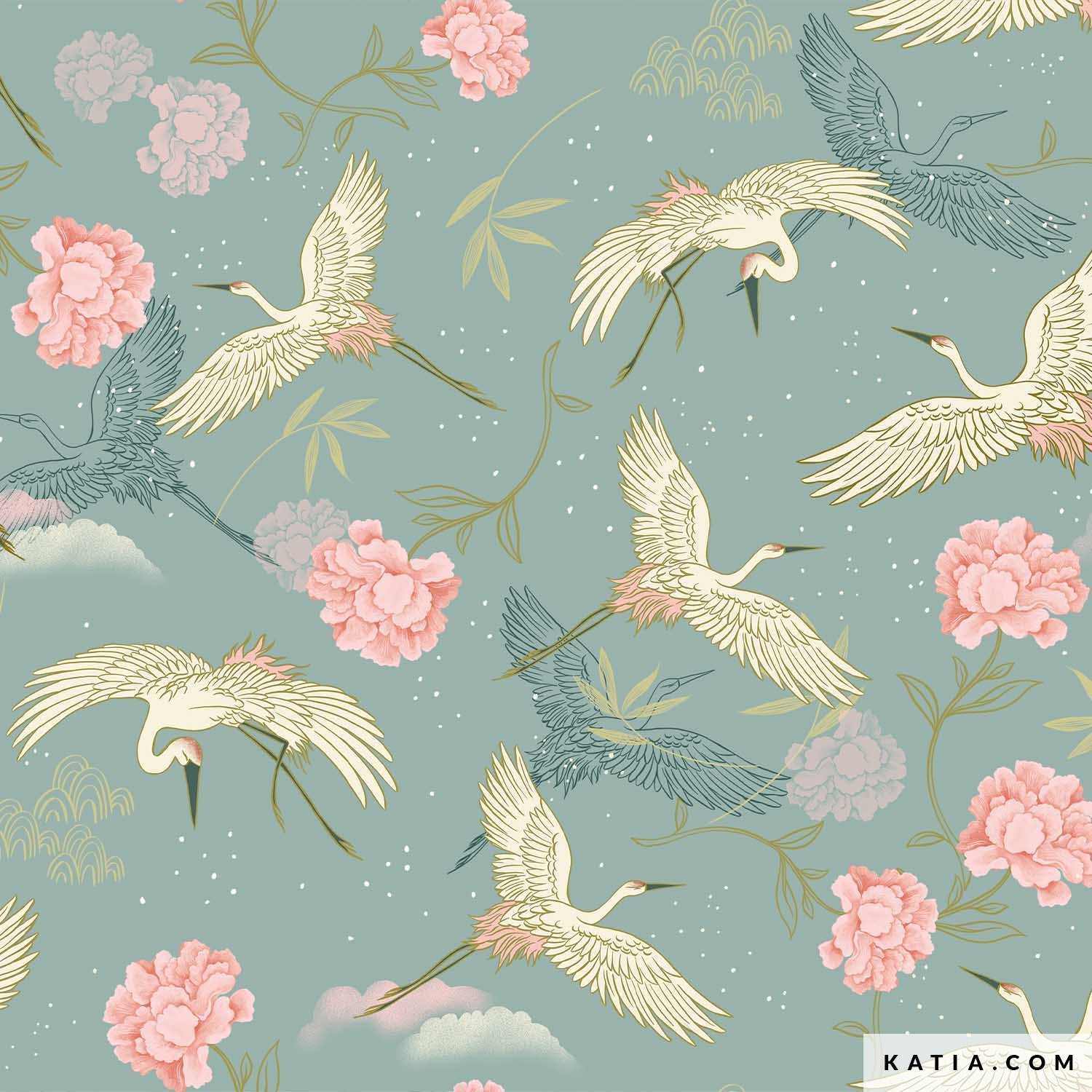Jade Heron Sakura Printed Poplin Fabric - Spring / Summer | Katia.com