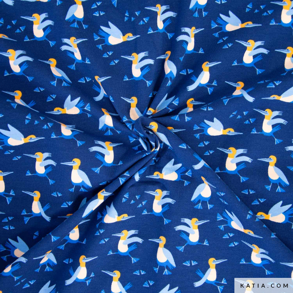 Blue Legged Bird jersey knit fabric - Spring / Summer | Katia.com