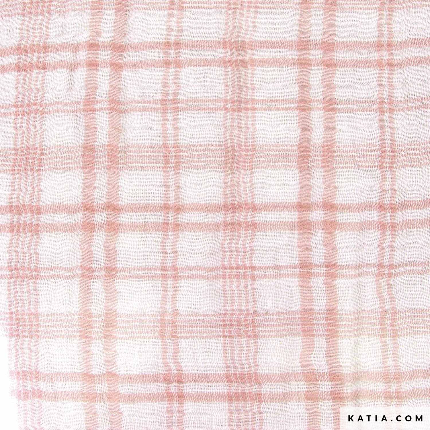 Mousseline Tartan Pink Mallow muslin fabric - Spring / Summer | Katia.com