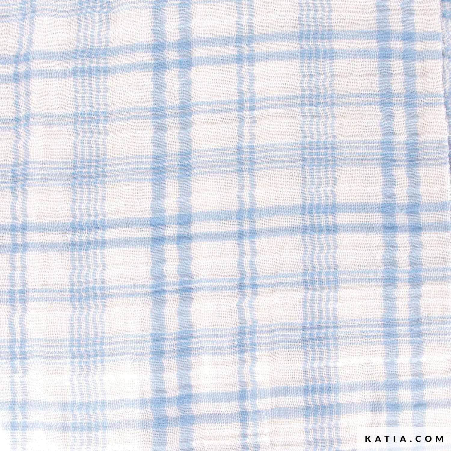 Mousseline Tartan Skyblue muslin fabric - Spring / Summer | Katia.com
