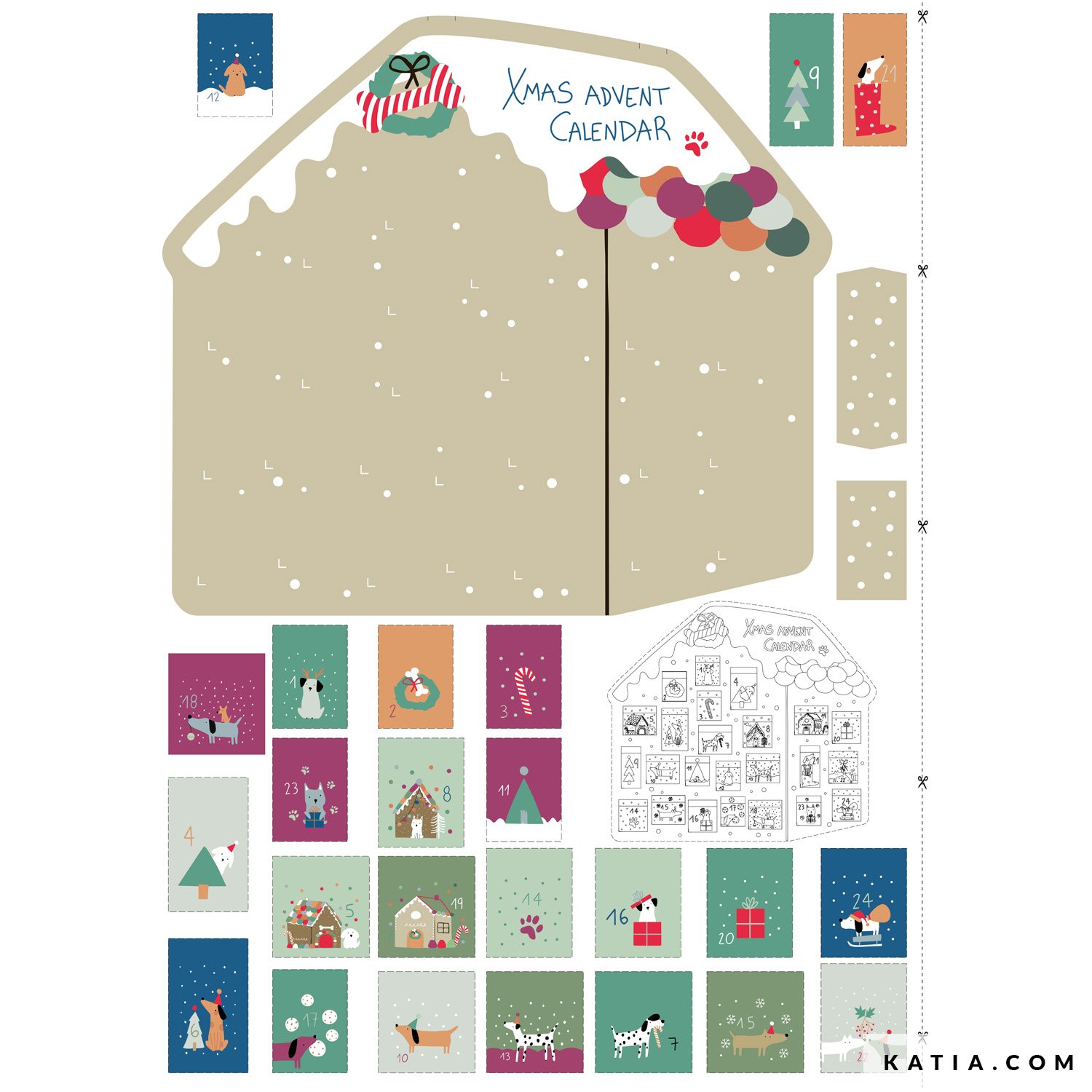 Pannello in tessuto Canvas Slim Noël Dogs Calendar - | Katia.com