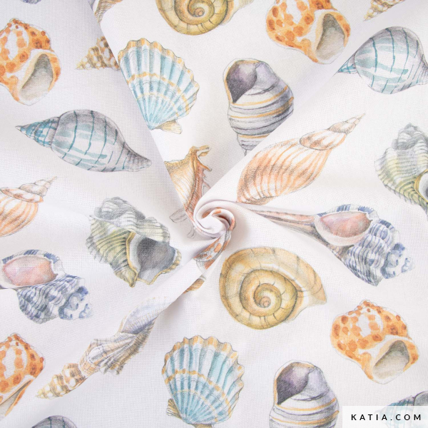 Sea Shells Print Recycled Canvas Fabric - | Katia.com