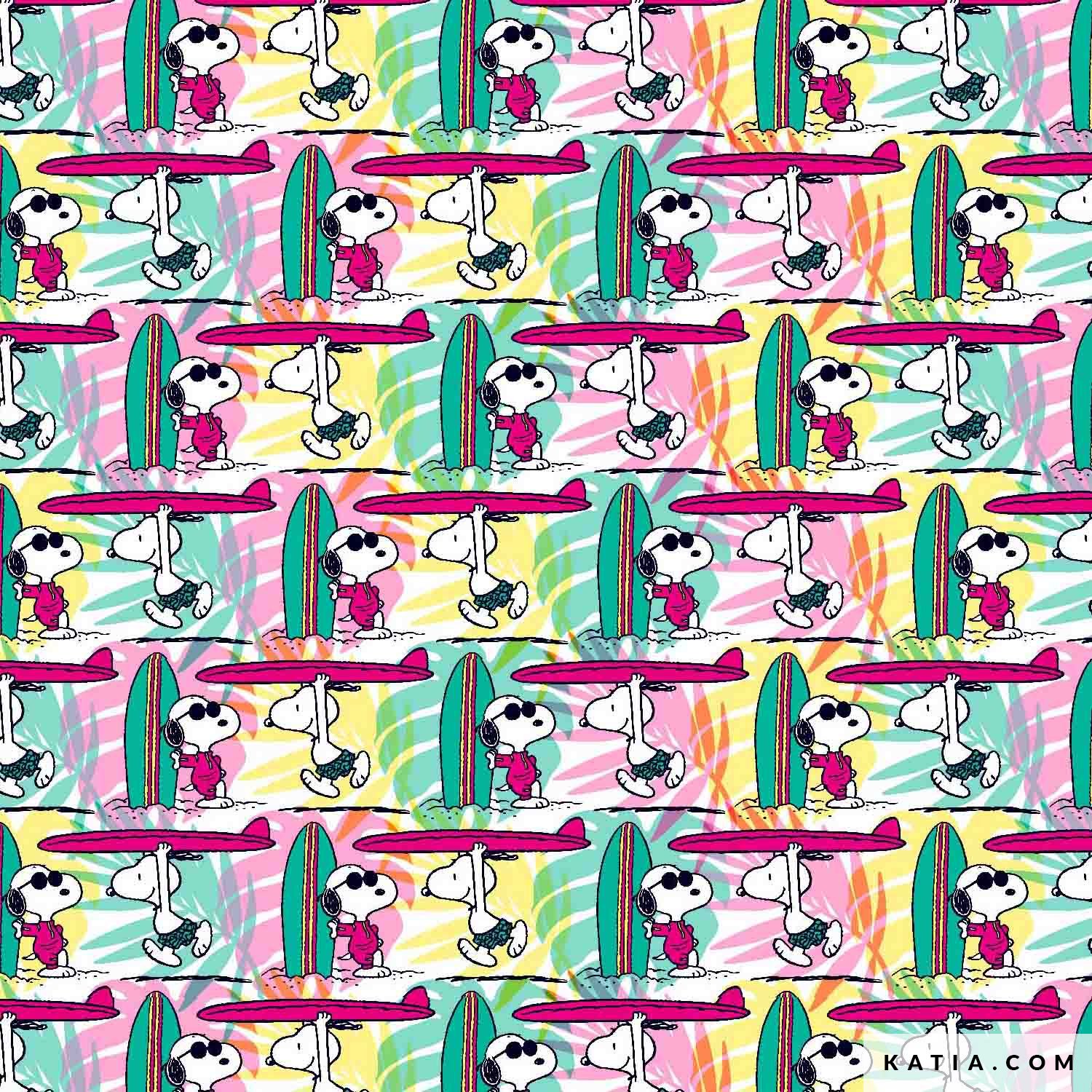 Poplin License Snoopy Surf cotton fabric - Spring / Summer | Katia.com