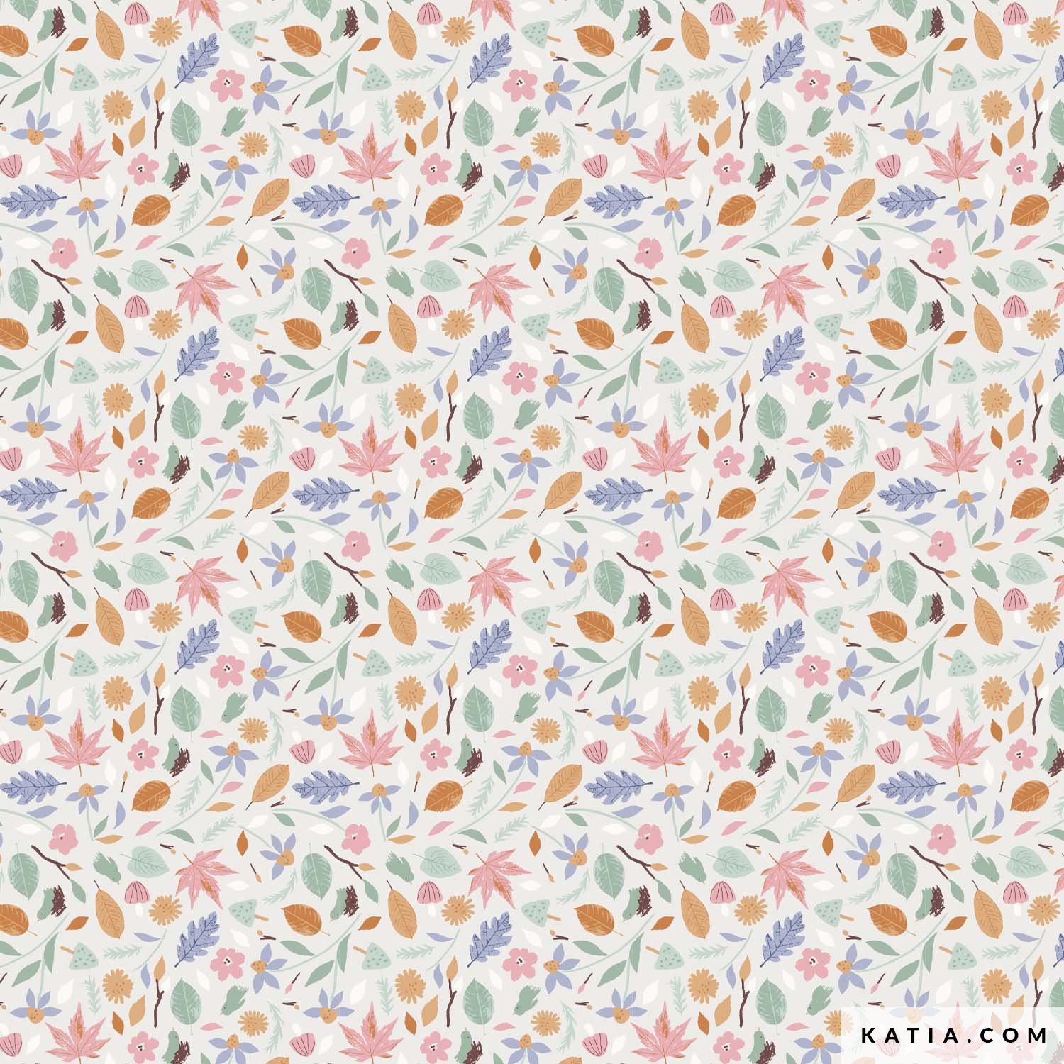 Popeline stof Poplin Leaves Stamp - Herfst / Winter | Katia.com