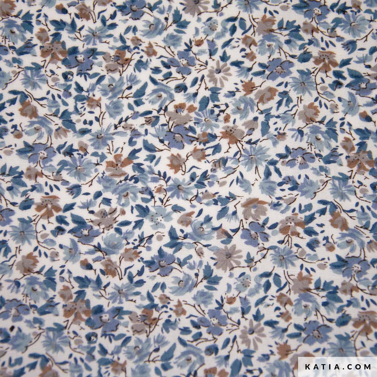 Swan Blue Flowers light poplin fabric - Autumn / Winter | Katia.com