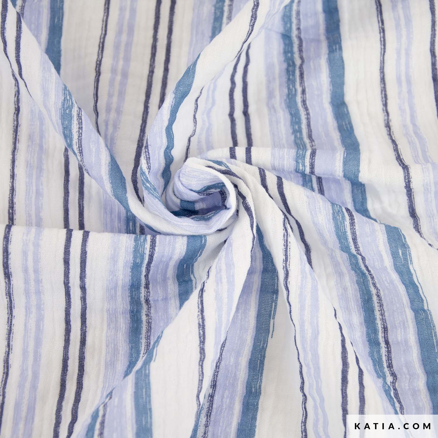 Tissu en mousseline de coton Blue Jeans Stripes - | Katia.com