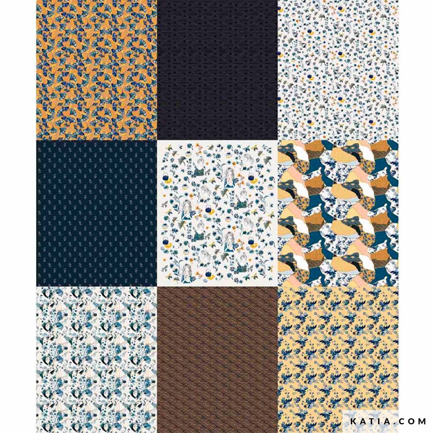 Panel de tela de popelin con 9 estampados combinados - | Katia.com
