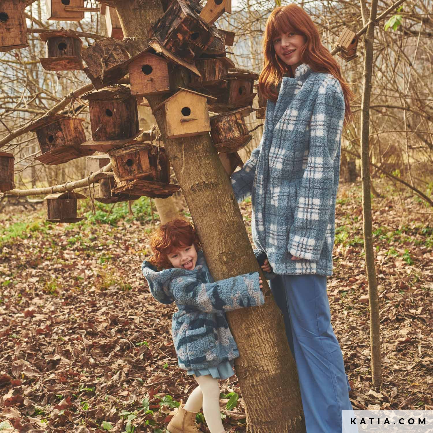 Blue Plaid Sherpa Print sheepskin fabric - Autumn / Winter | Katia.com