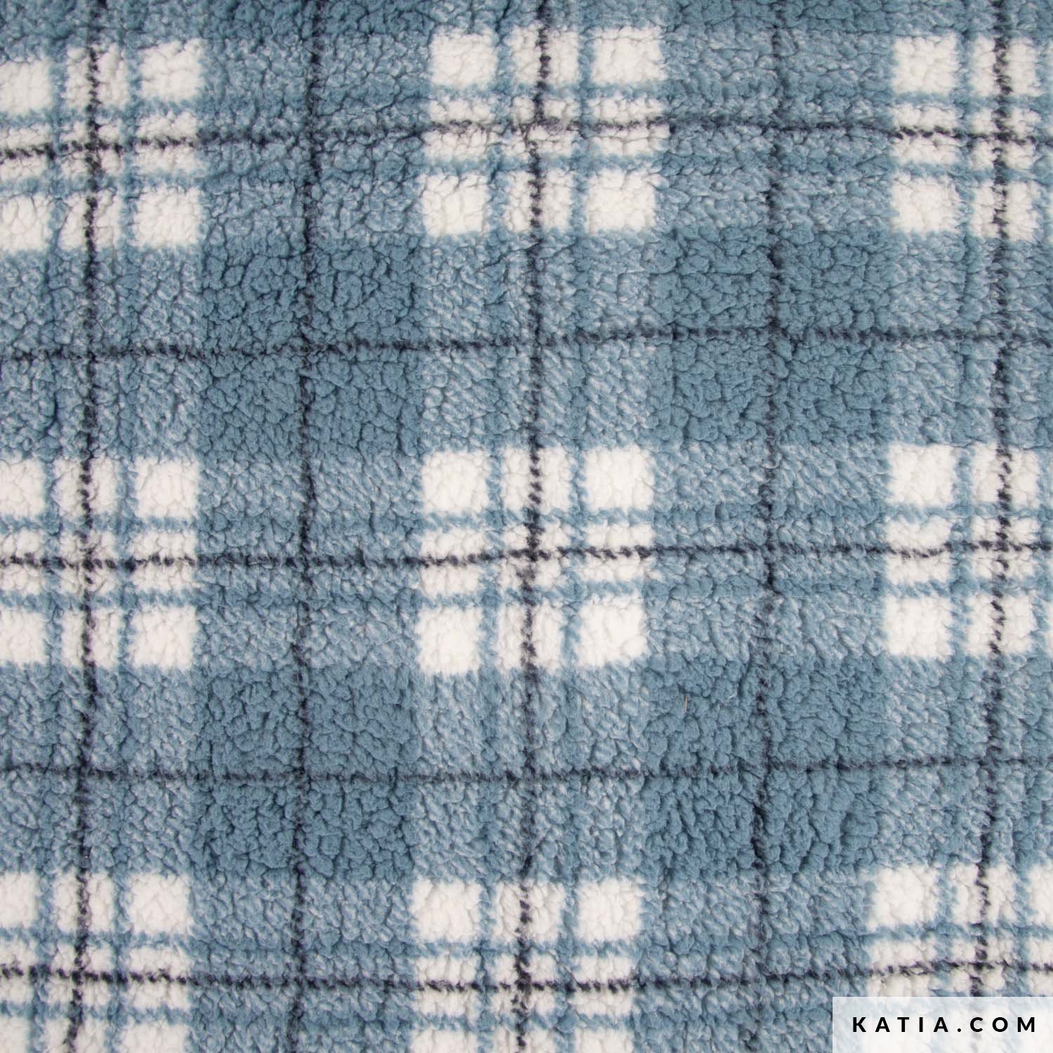 Blue Plaid Sherpa Print sheepskin fabric - Autumn / Winter | Katia.com