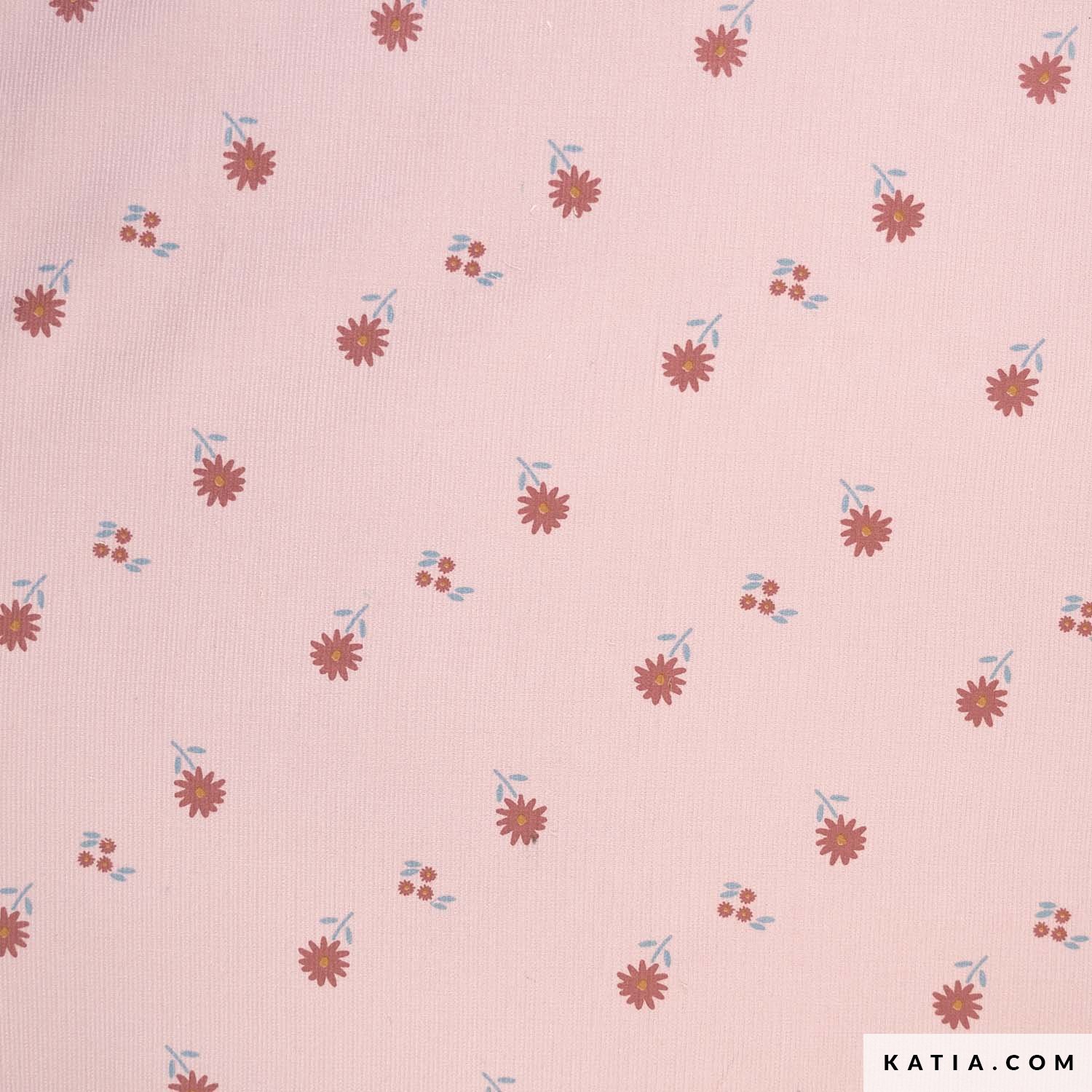 Pink Retro Flowers Print on a Micro Corduroy Fabric - Autumn / Winter ...