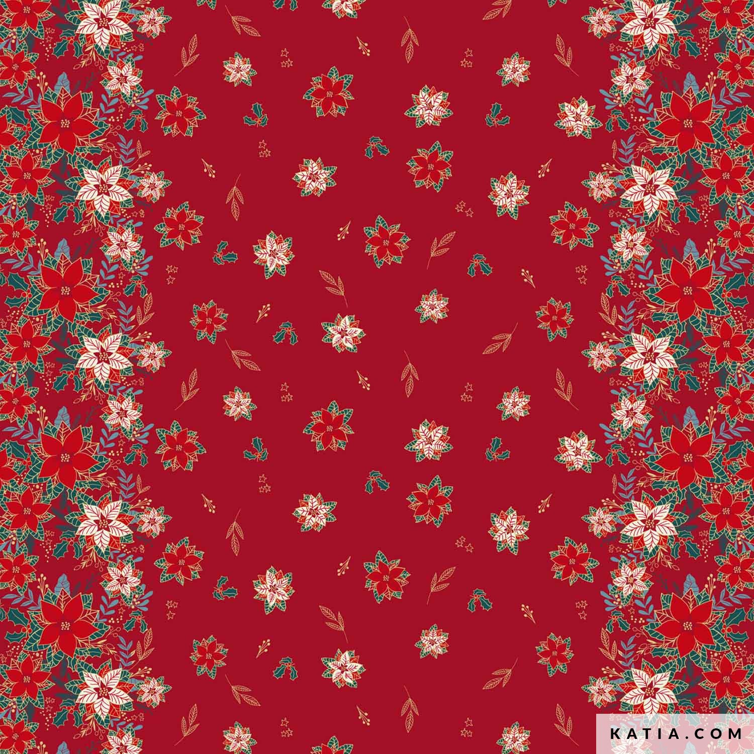 Tejido de popelín Xmas Poplin Poinsettia Placed - Otoño / Invierno ...