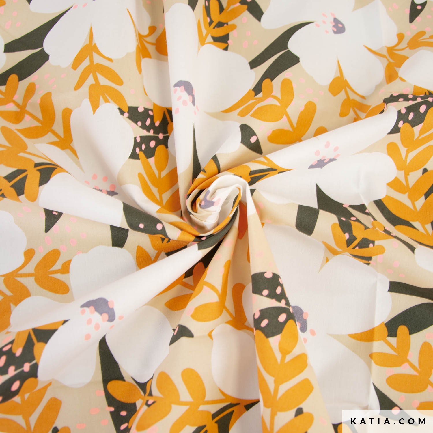 Neon Coral Flower Light Cotton Poplin Fabric - Spring / Summer | Katia.com