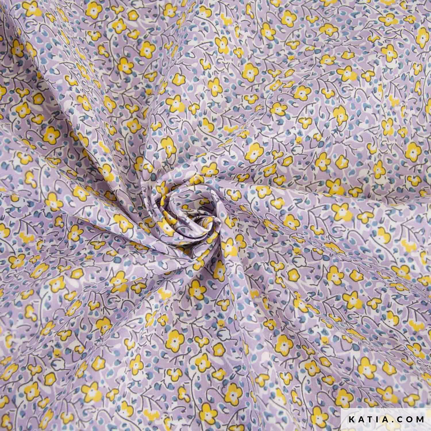 Sun & Lilac Flowers Light Cotton Poplin Fabric - Spring / Summer ...