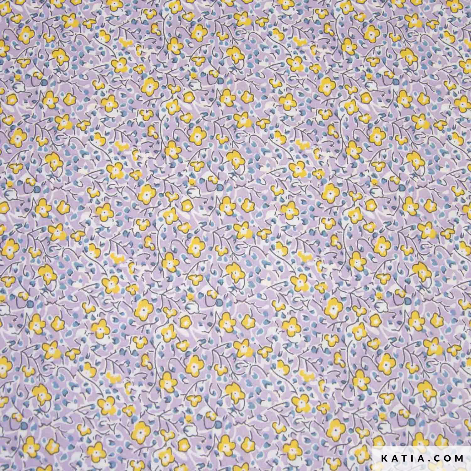 Sun & Lilac Flowers Light Cotton Poplin Fabric - Spring / Summer ...