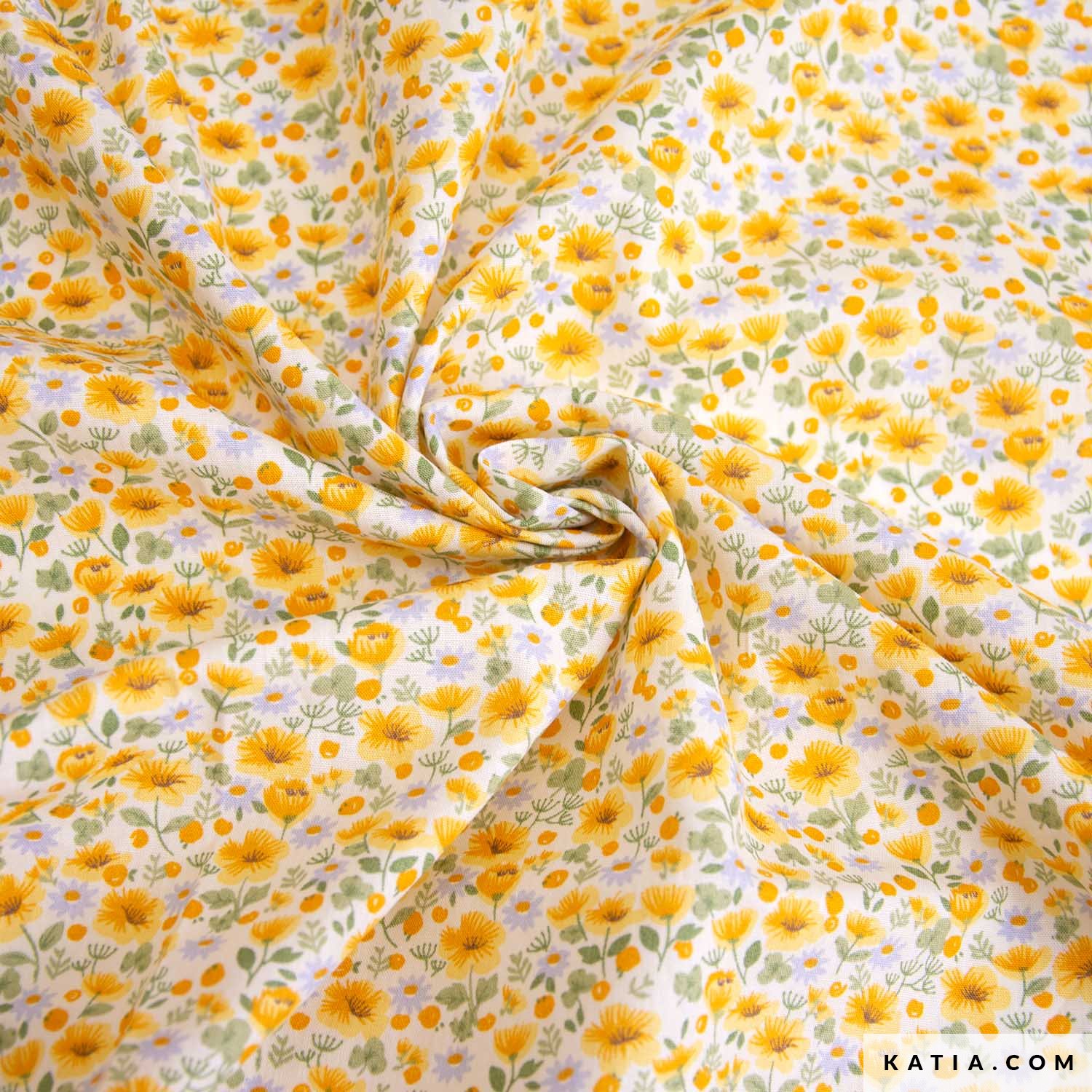 Yellow Flowers Print cotton Poplin fabric - Spring / Summer | Katia.com