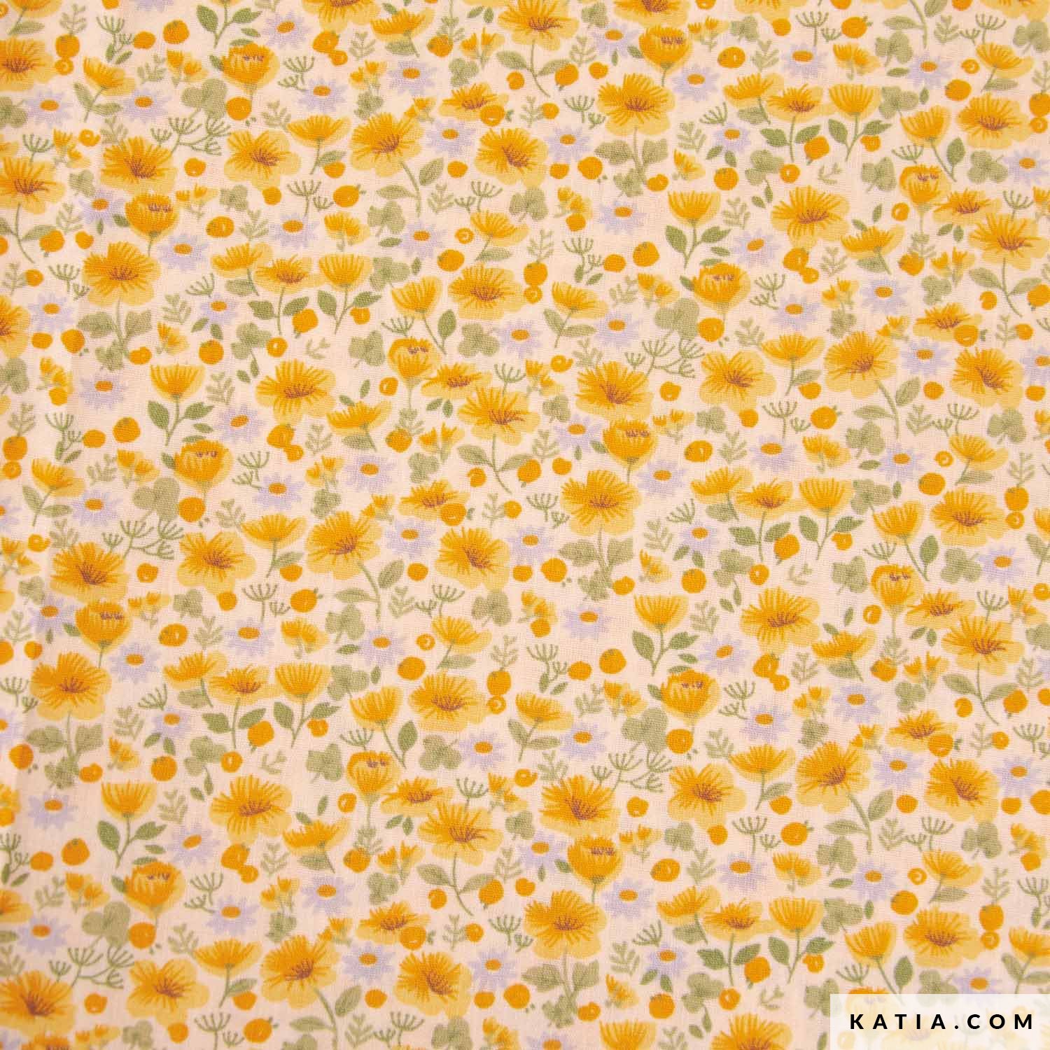Yellow Flowers Print cotton Poplin fabric - Spring / Summer | Katia.com