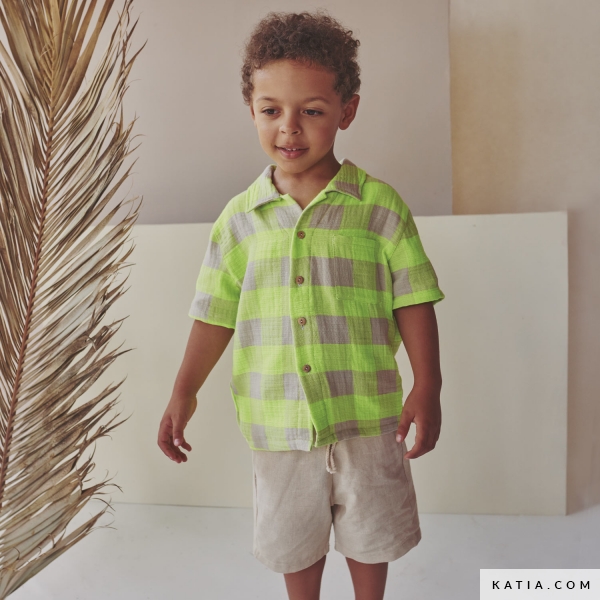 Musselin-Stoff Fluor Square Neon & Linen - Frühjahr / Sommer | Katia.com