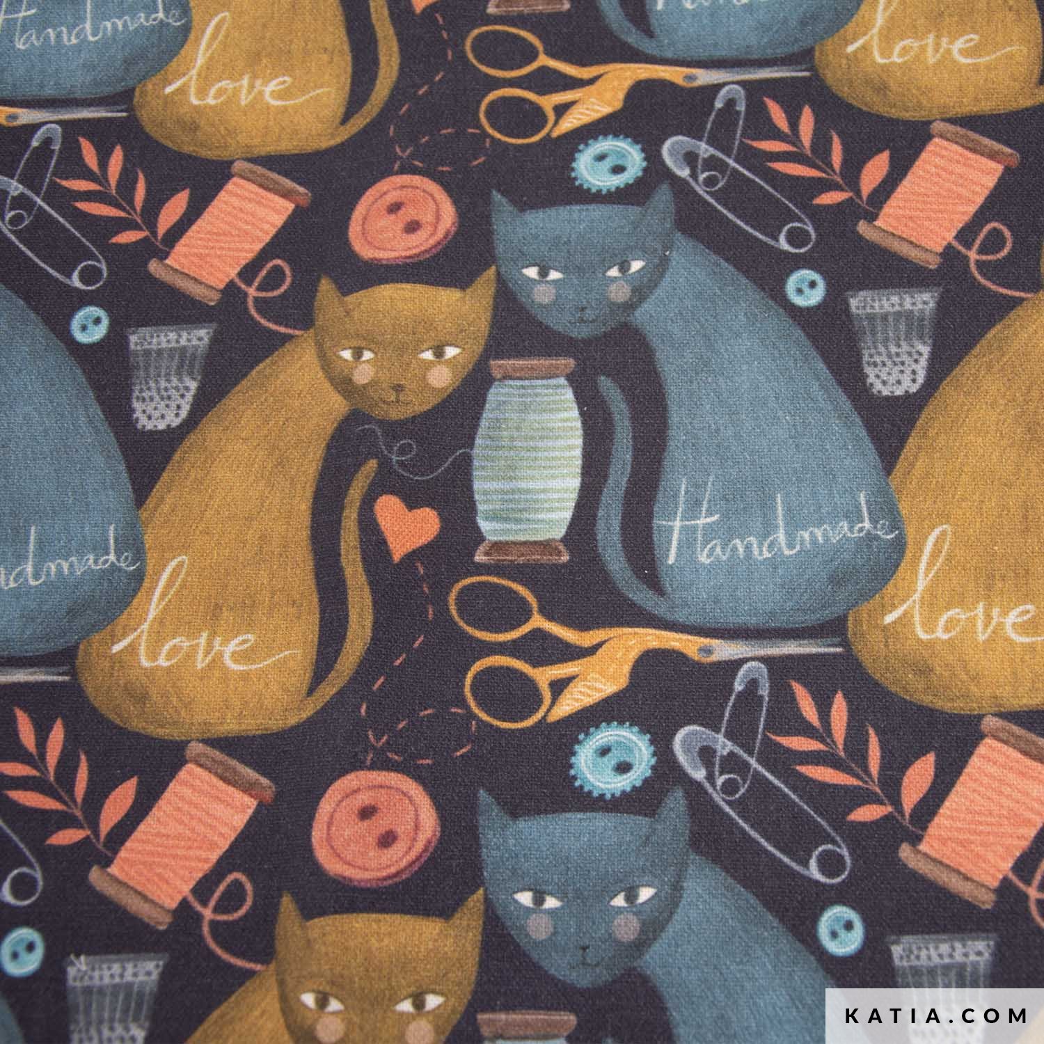 Cat print cotton canvas fabric - | Katia.com