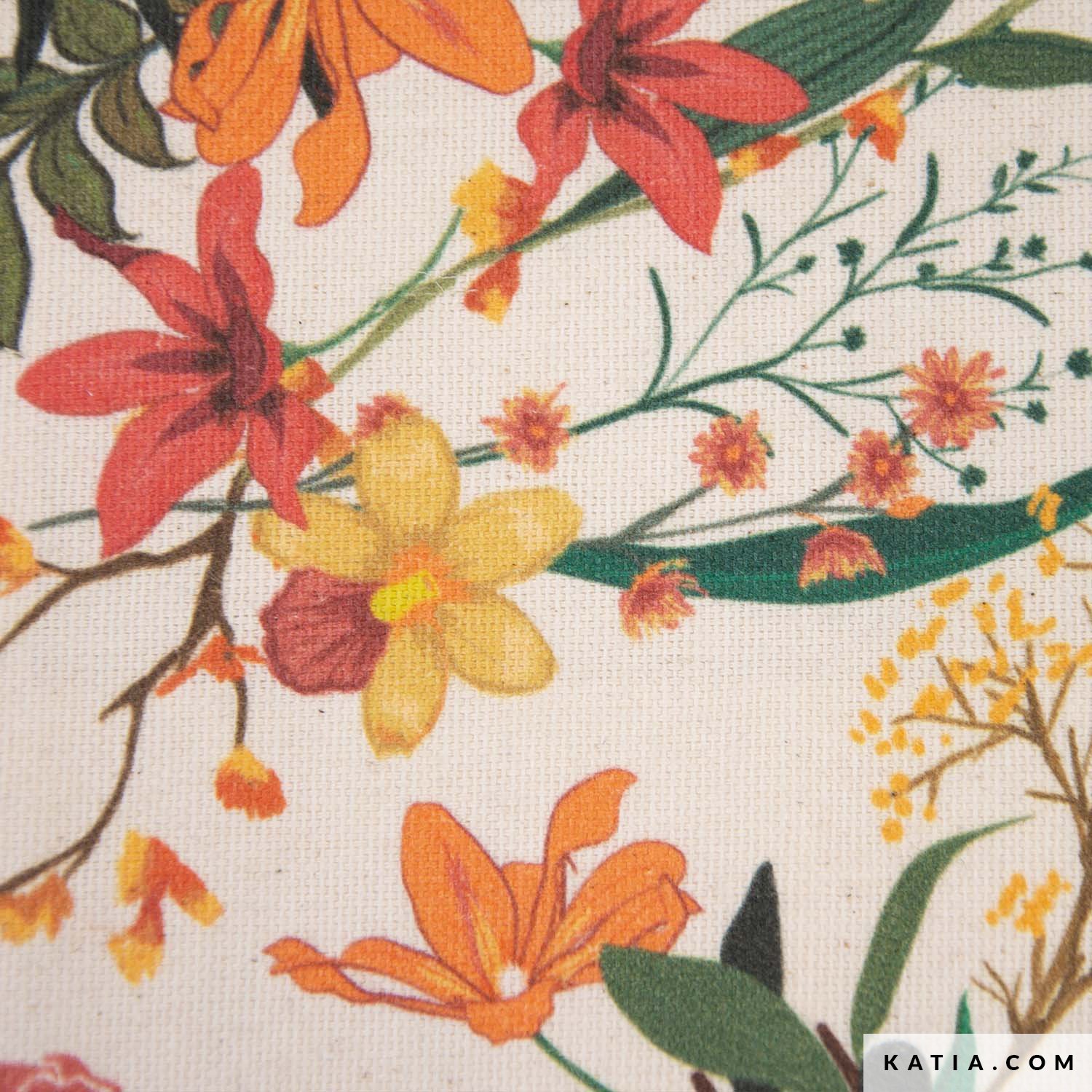 Tela de loneta reciclada flores de colores - | Katia.com