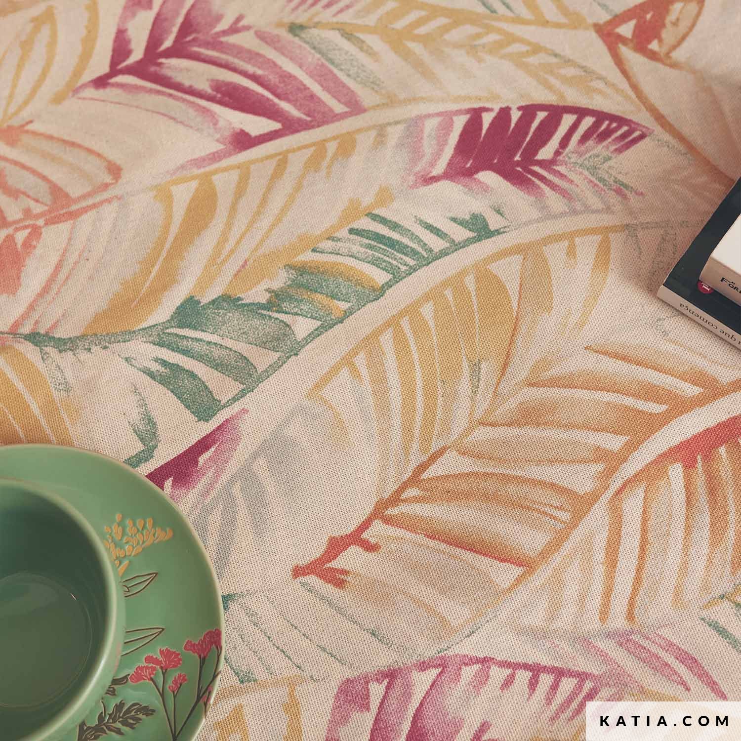 Watercolor leaves print recycled canvas fabric - | Katia.com