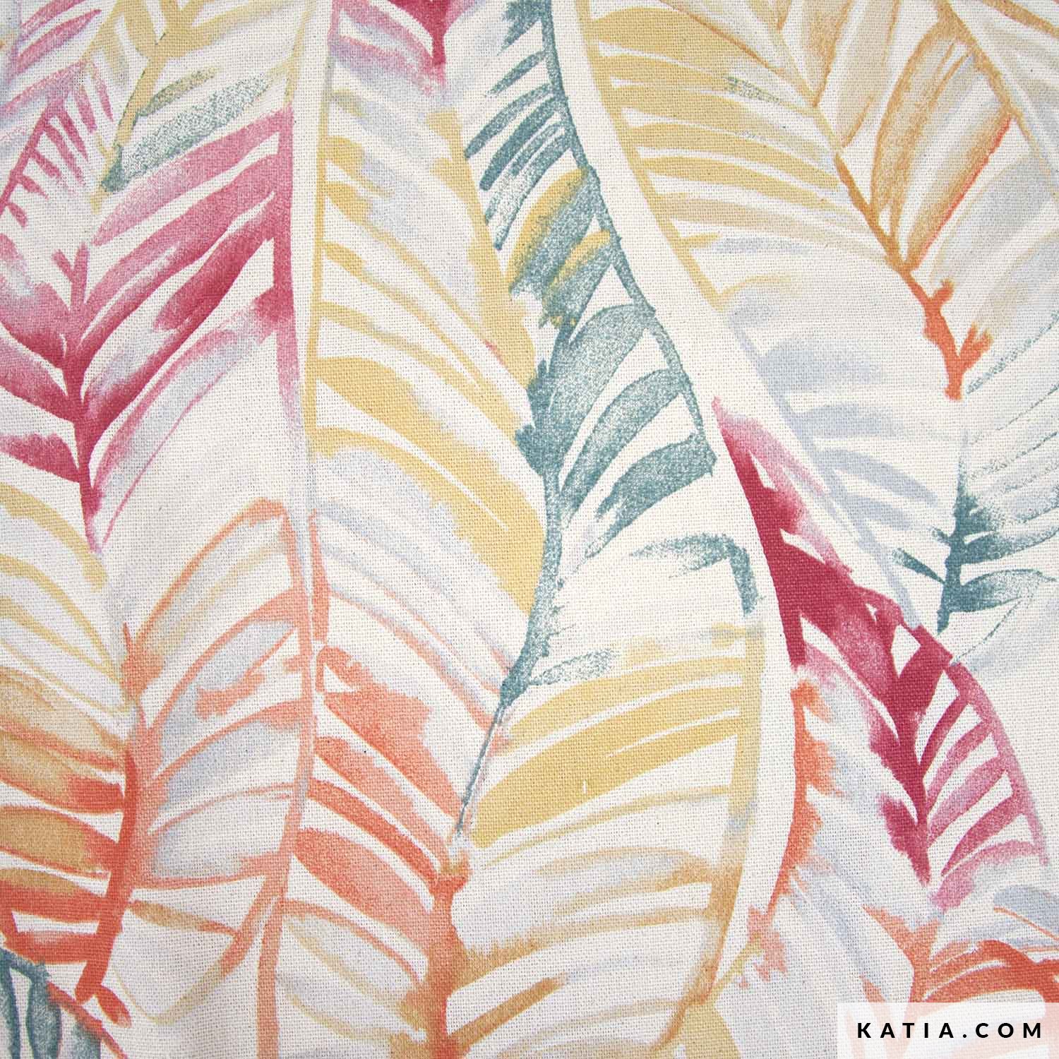 Watercolor leaves print recycled canvas fabric - | Katia.com