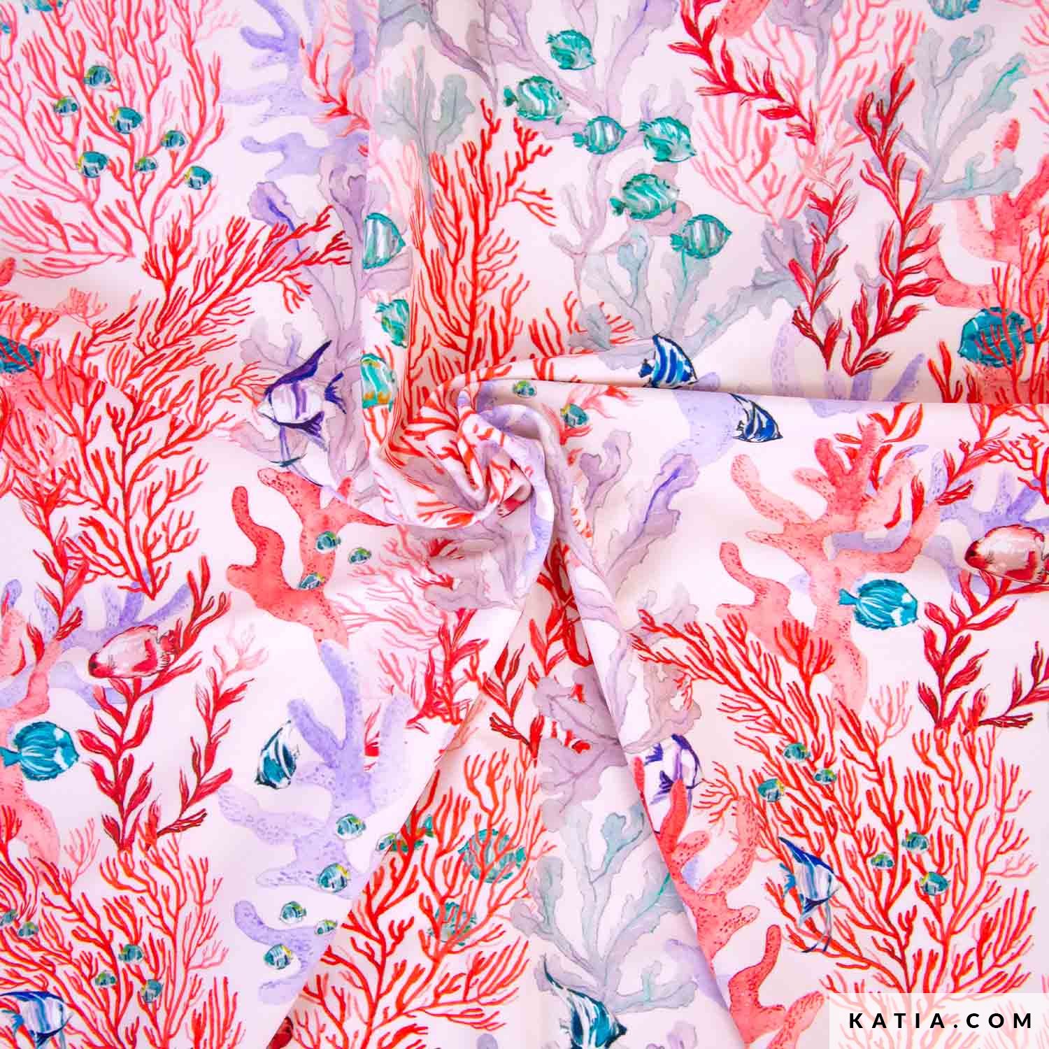 Red Seabed print swim fabric - Spring / Summer | Katia.com