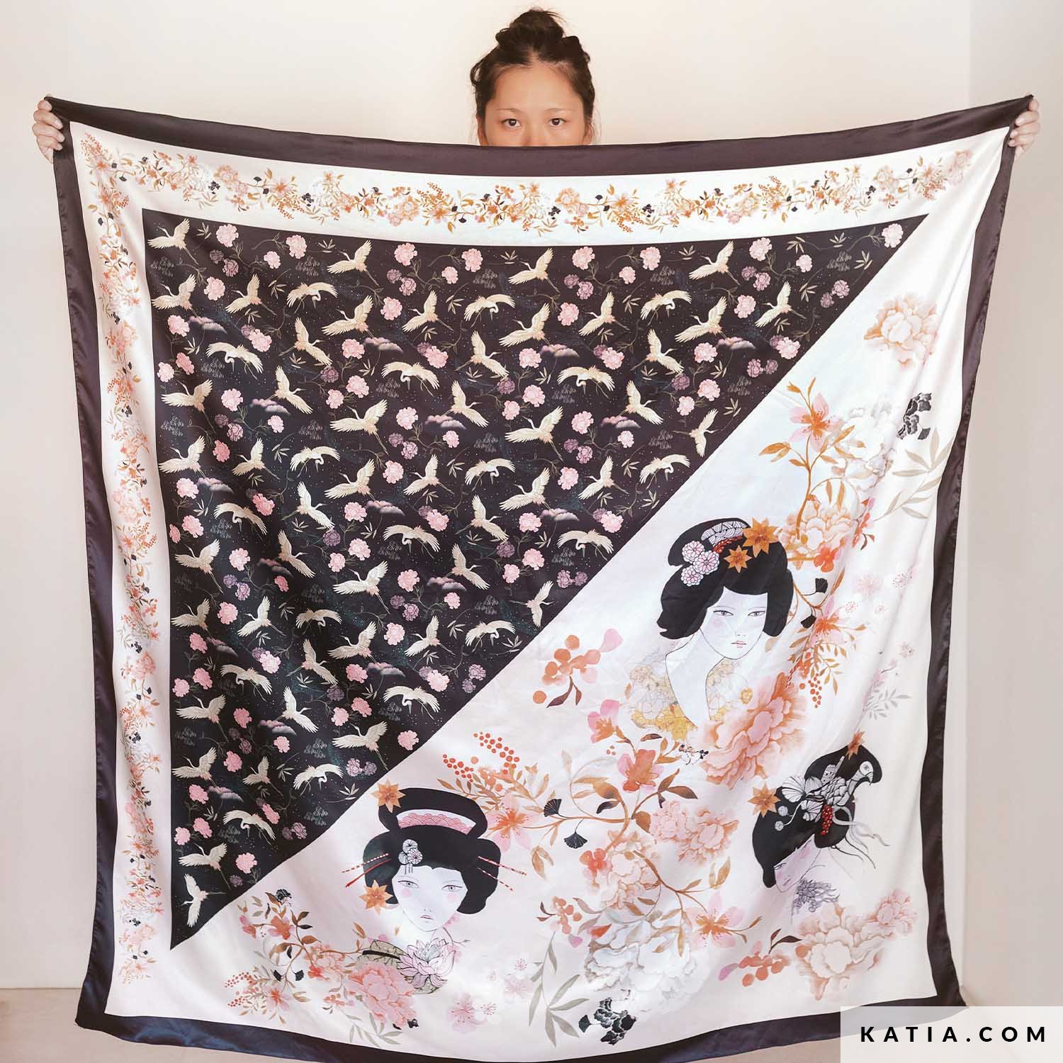 Sakura Scarf Shiny Satin Kerchief Fabric Panel - Spring / Summer ...